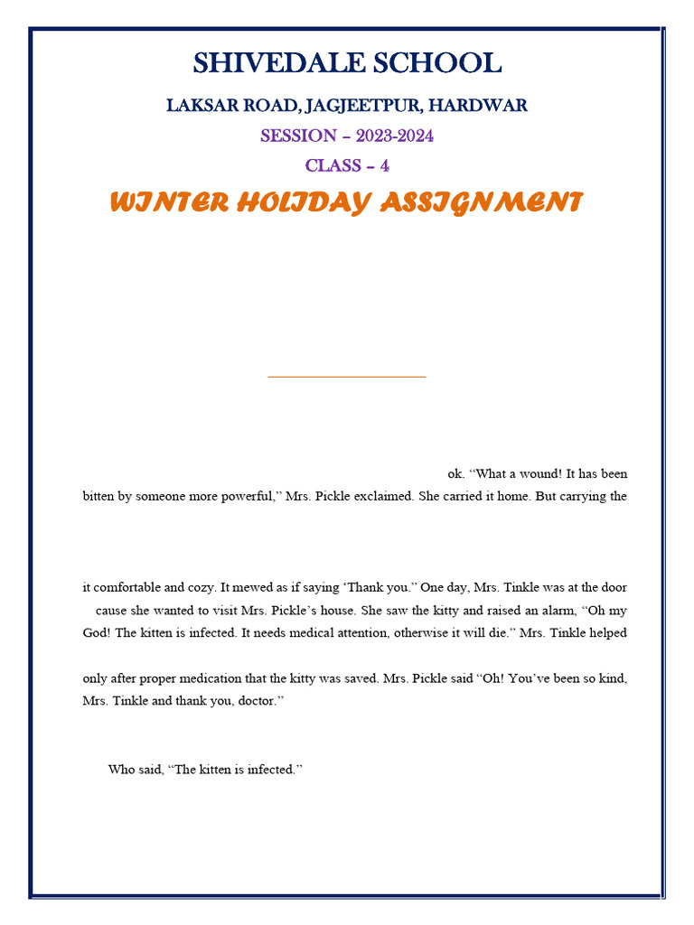 Class 4 Winter Holiday Assignment 202324 Final | PDF