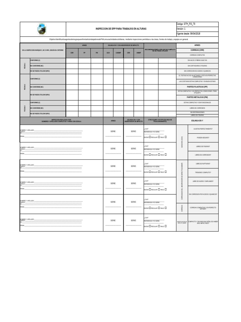 Formato Inspeccion de EPP para Trabajos en Alturas | PDF | Materiales