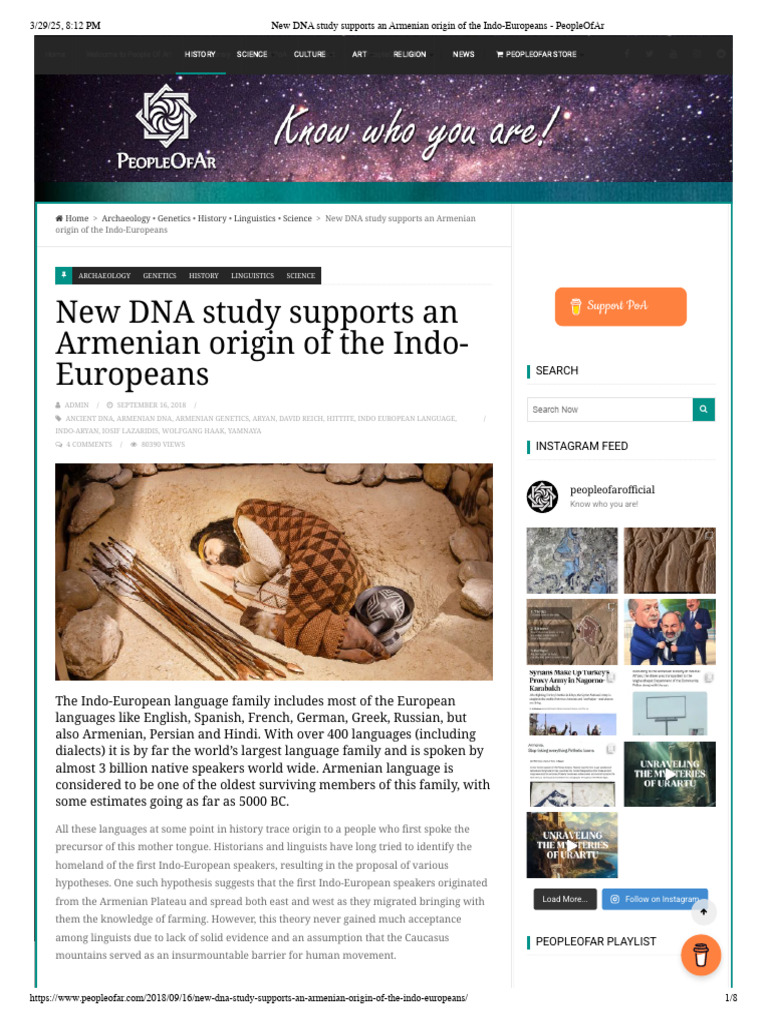New DNA study supports an Armenian origin of the Indo-Europeans ...