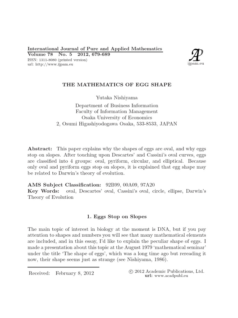 The Mathematics of Egg Shape | PDF | Ellipse | Geometry