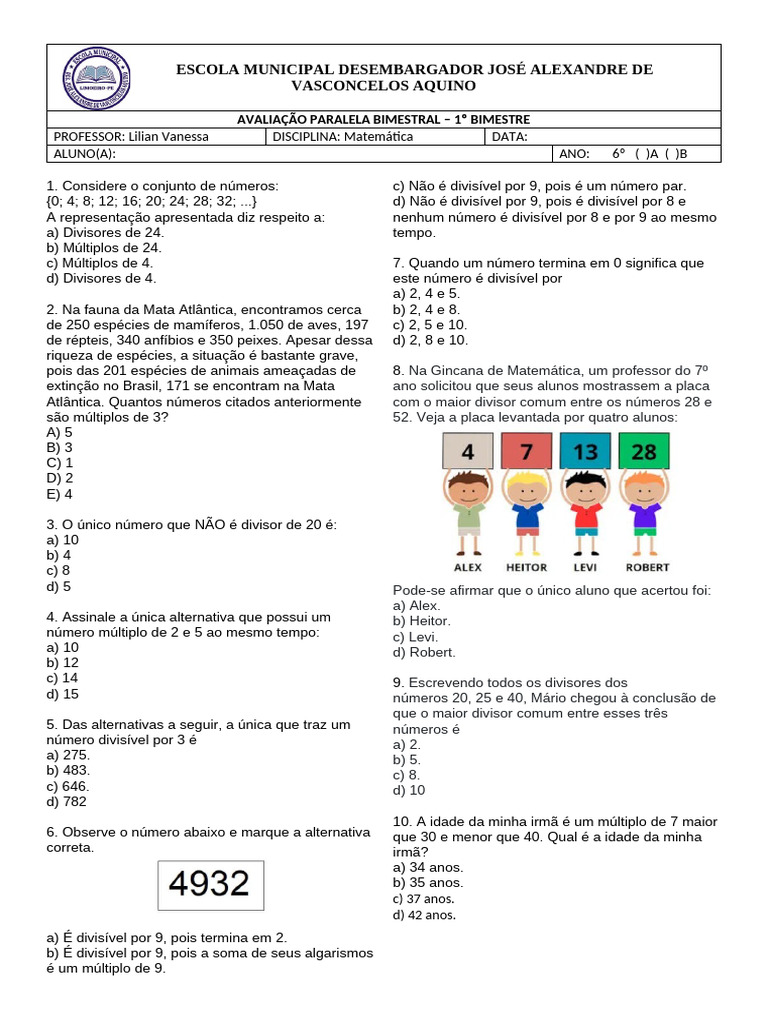 Matemática 1B. 6 Recpa Aluno | PDF