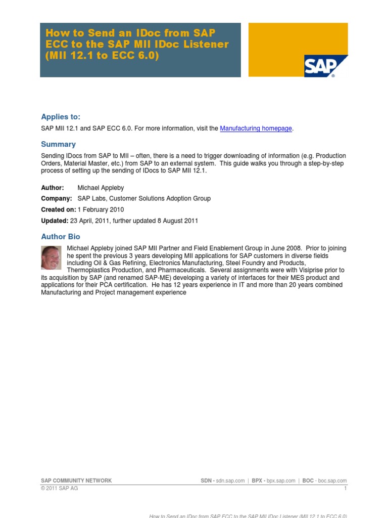 How To Send An Idoc From Sap Ecc To The Sap Mii Idoc Listener Mii 12