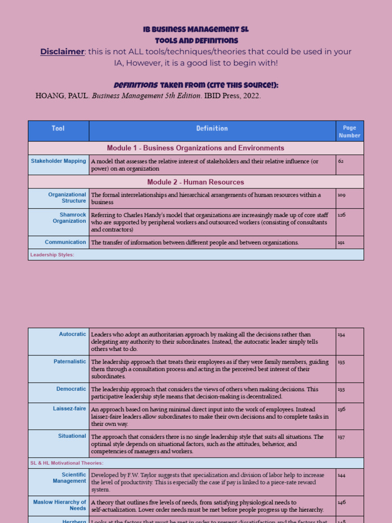 IB Business Management Tools Overview | PDF | Net Present Value ...