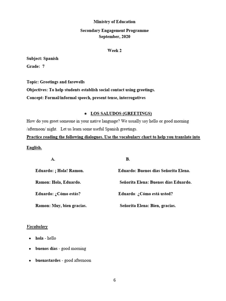 Grade 7 Spanish Week 2 Lesson 1 and Answersheet | PDF | Learning ...