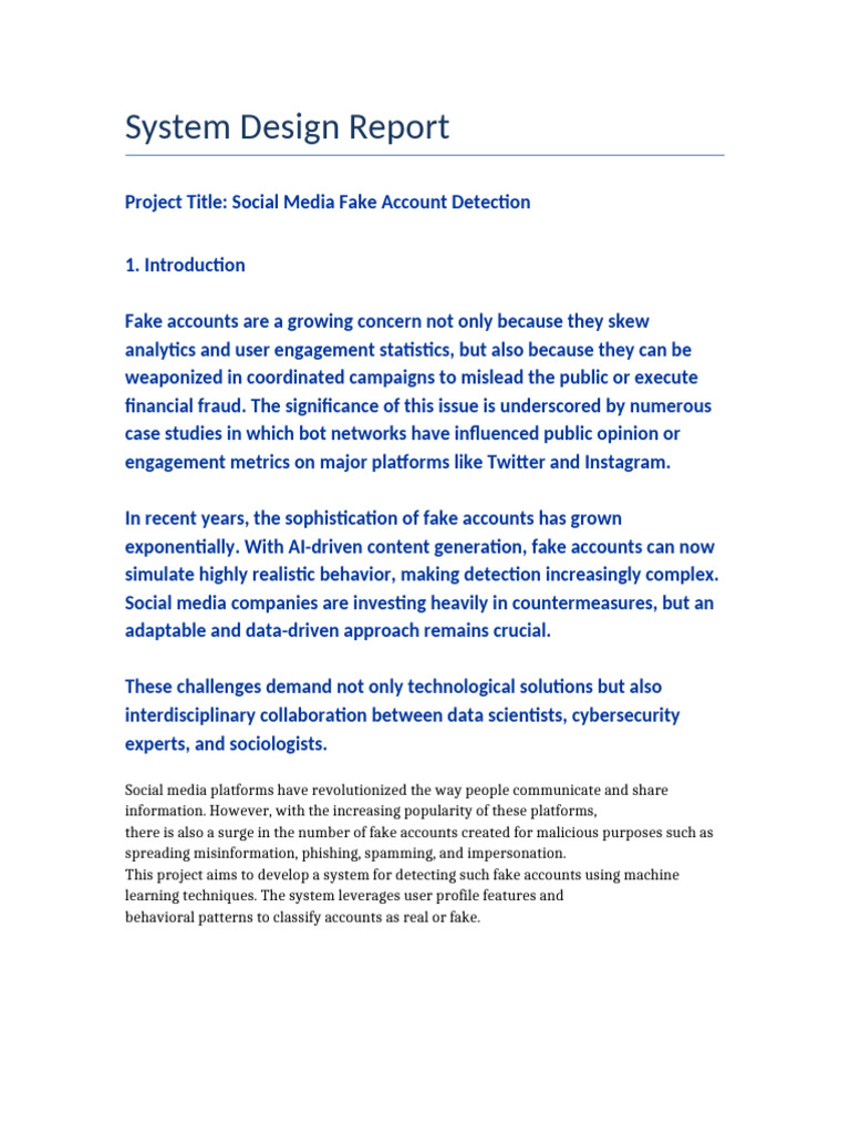 Social Media Fake Account Detection Report Enhanced Final | PDF ...