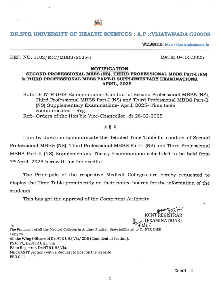Second Professional MBBS (NS), Thrid Professional MBBS Part-I (NS) & Thrid Professional MBBS ...
