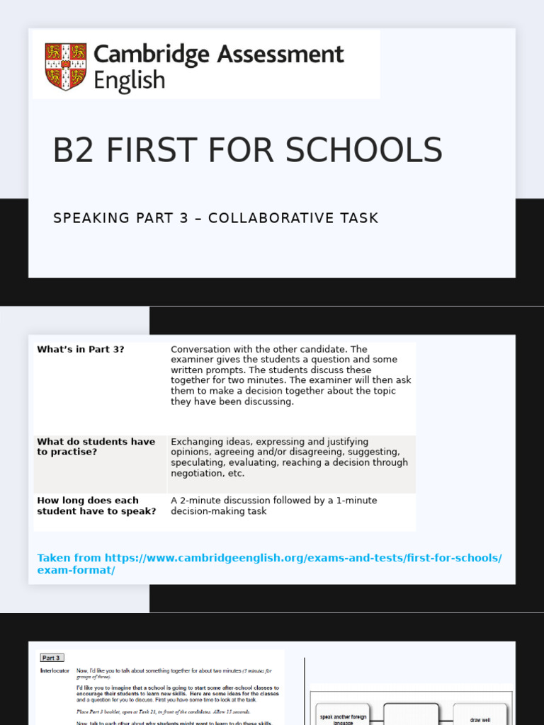 B2 First for Schools Speaking Guide | PDF | Human Communication | Learning