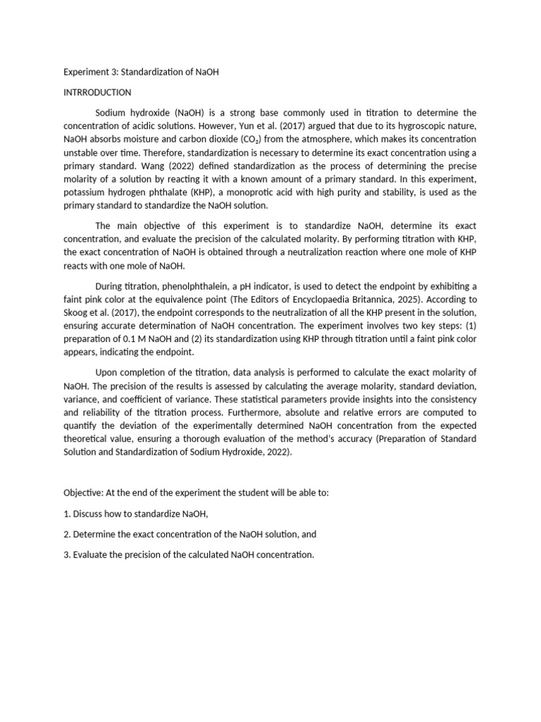 Scribd_Lab Rep3_Intro, objectives, and procedure | PDF | Titration | Chemistry