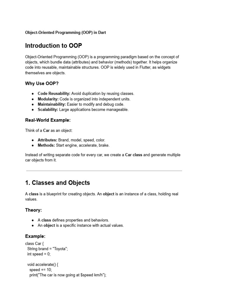 Object Oriented Programming Oop In Dart Pdf Method Computer