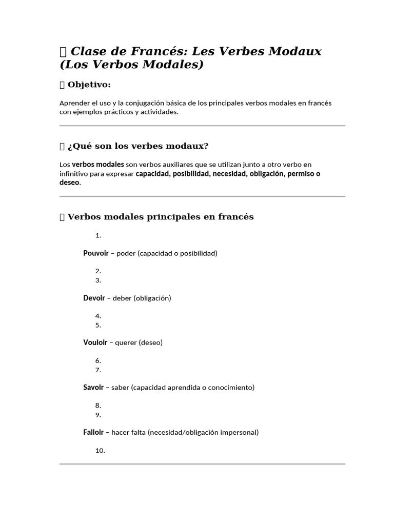 Clase de Frances A1.2 | PDF | Tipología Lingüística | Conjugación ...