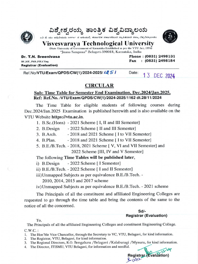 TimeTable-Dec.2024 Jan.25 I | PDF