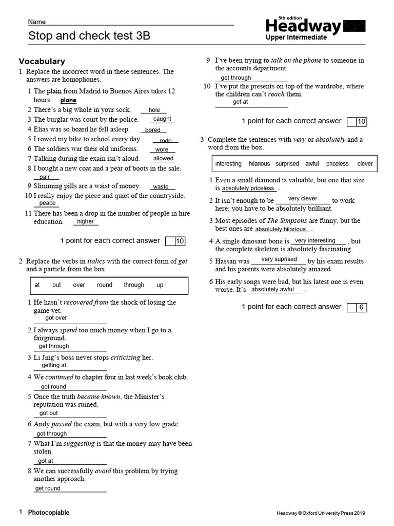 Upper Intermediate Vocabulary Test 3B | PDF | Linguistics | Grammar