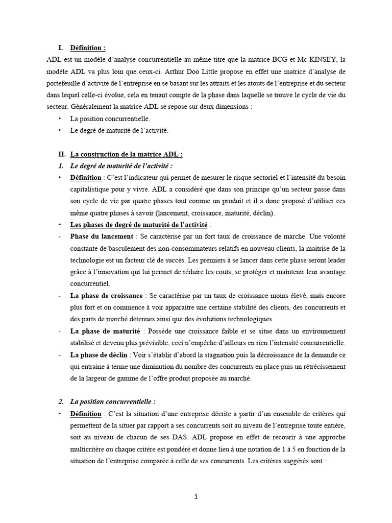 Matrice ADL : Analyse Concurrentielle | PDF | Économie d'entreprise ...