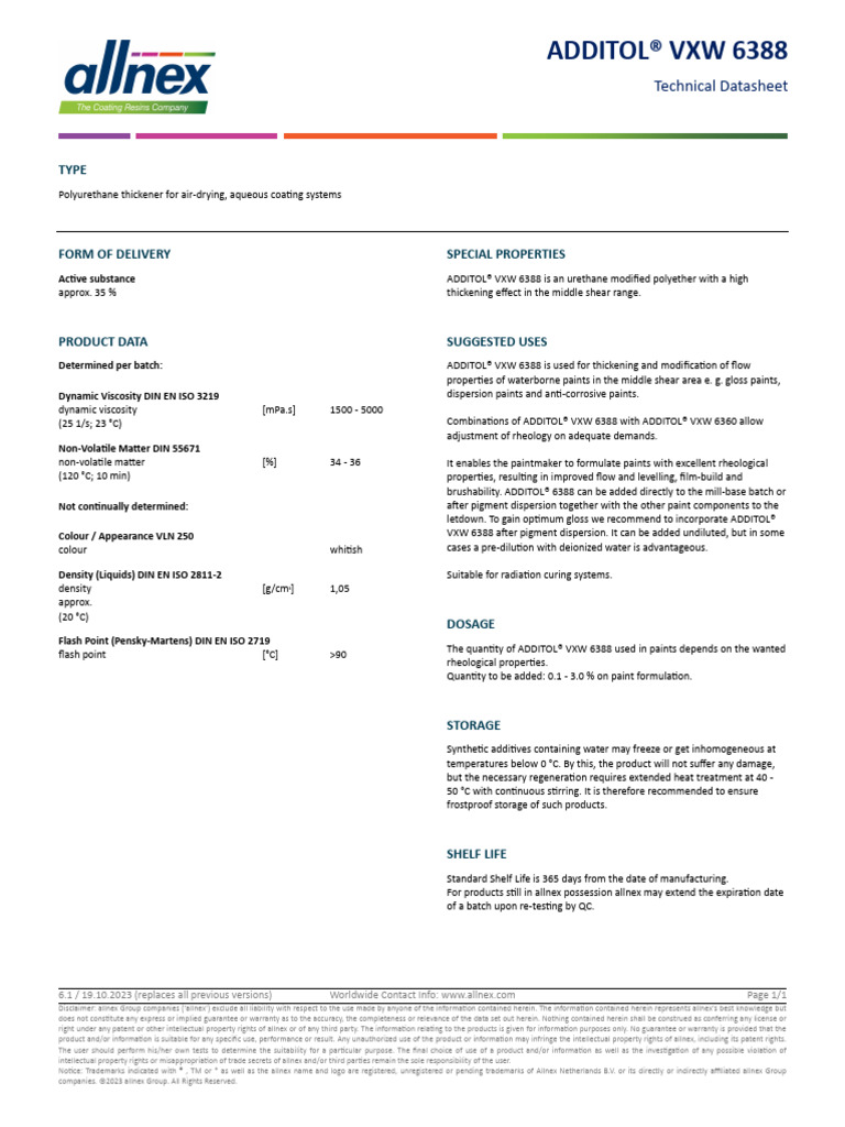 ADDITOL-VXW-6388 EN Letter | PDF | Paint | Rheology