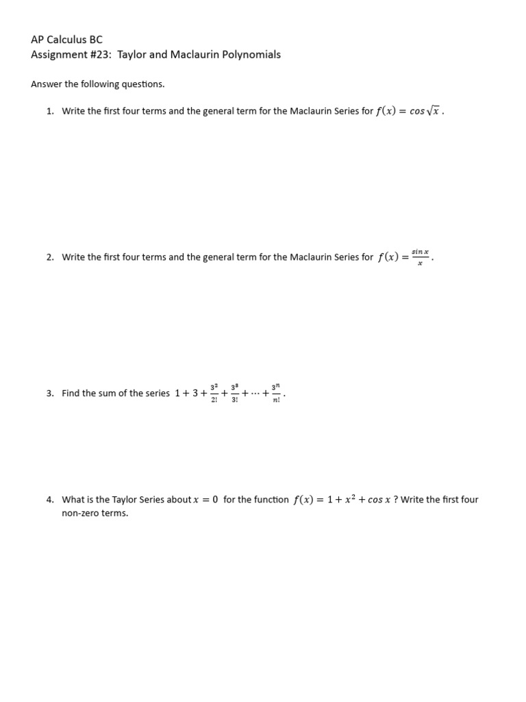 Taylor and Maclaurin Polynomials Practice | PDF