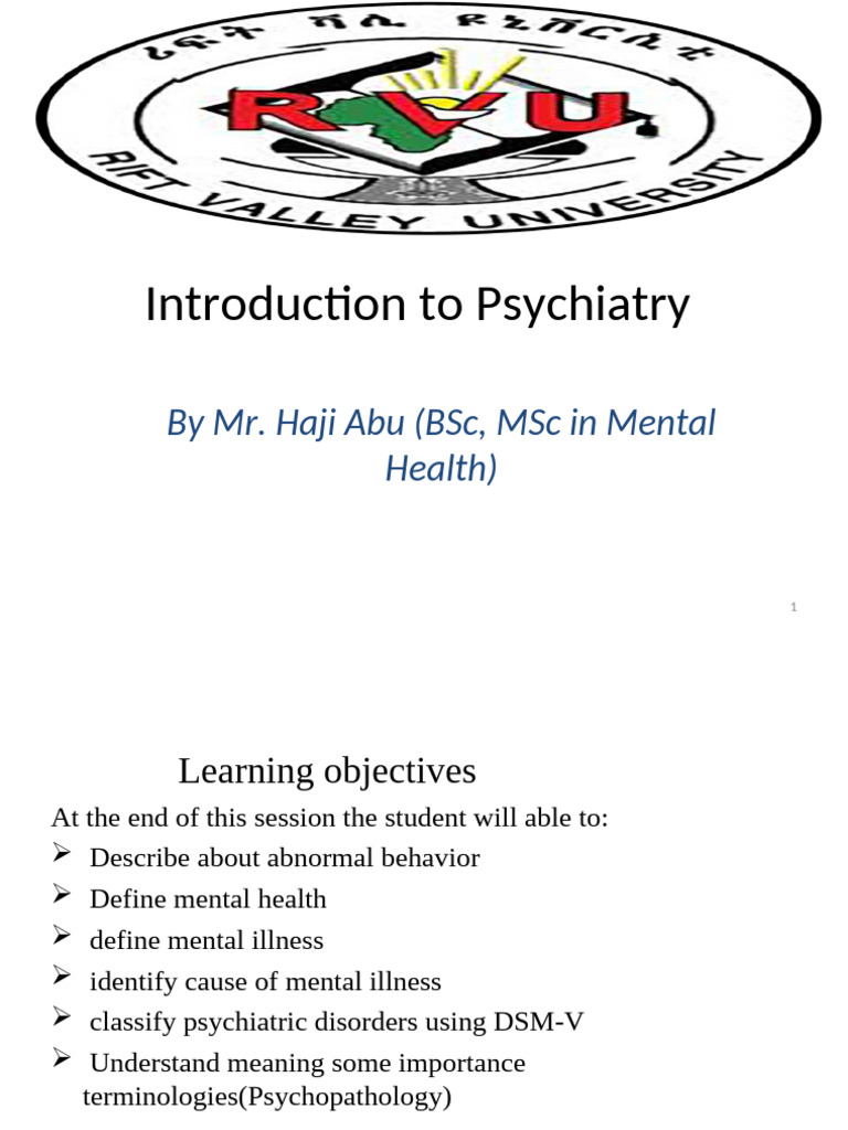 1. Introduction to Pyschiatry (1) | PDF | Mental Disorder | Hallucination