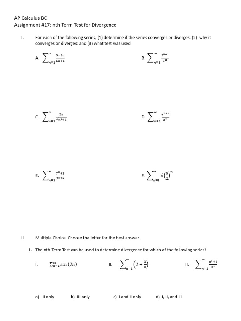 nth Term Test for Divergence Explained | PDF