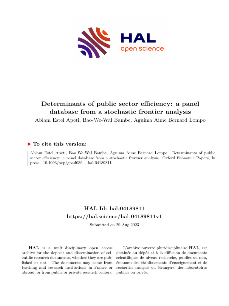Public Sector Efficiency Determinants Analysis | PDF | Taxes ...