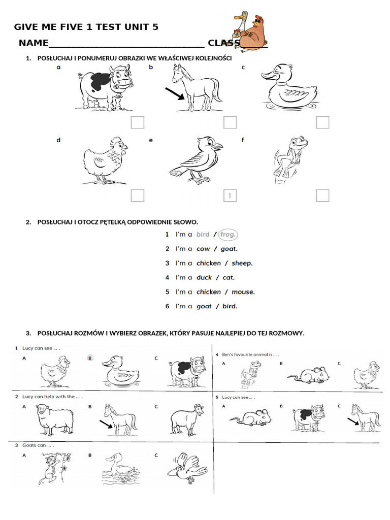 Give Me Five 1 Test Unit 5 | PDF