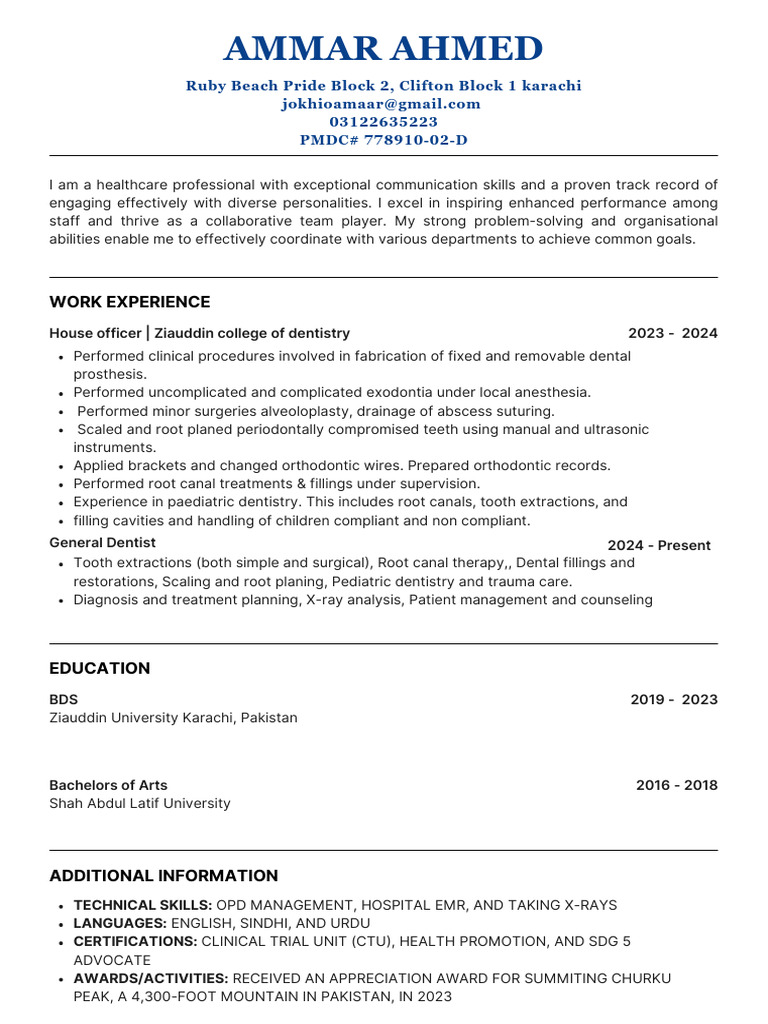 Dr. Ammar Ahmed's Resume | PDF