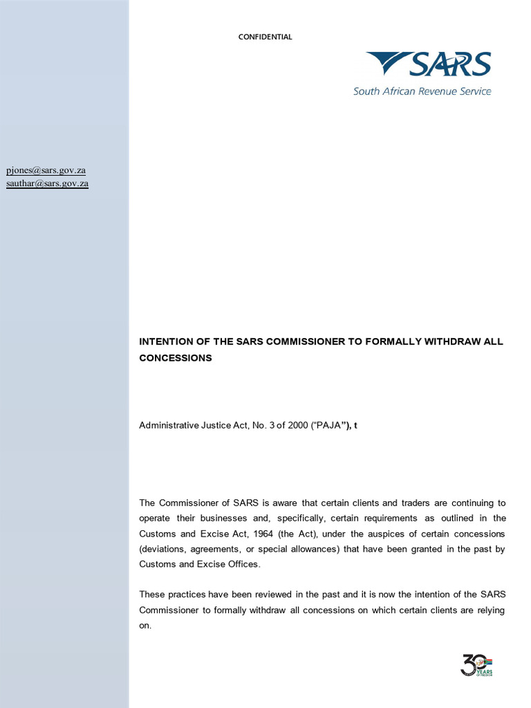 Withdrawal of Customs Concessions Notice | PDF | Government | Justice