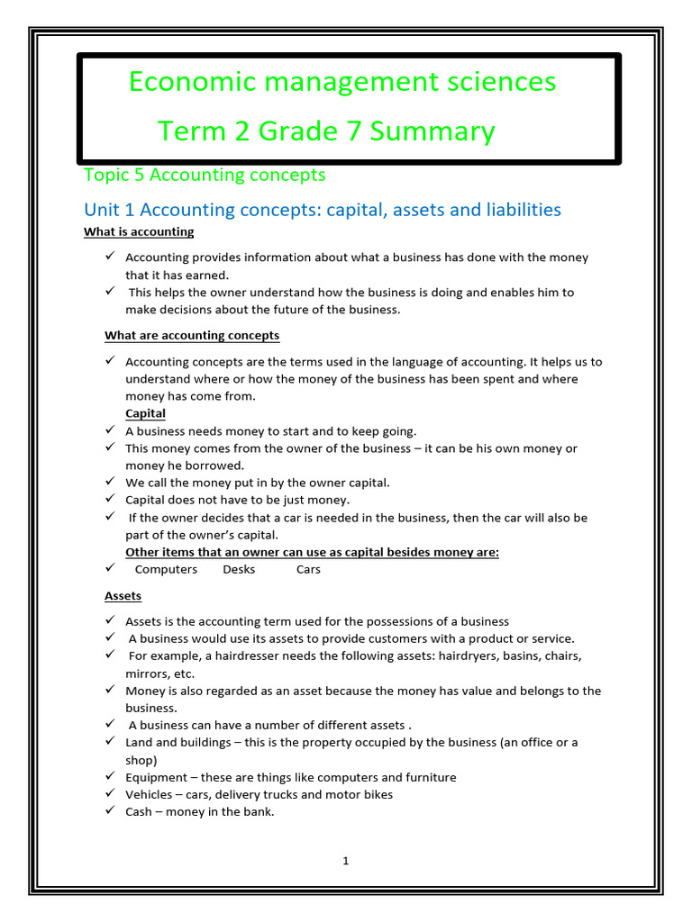 EMS Grade 7 Term 2 Notes | PDF | Expense | Banks