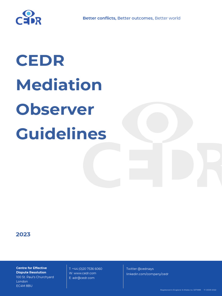 CEDR Mediation Observer Guidelines 2023 | PDF | Mediation
