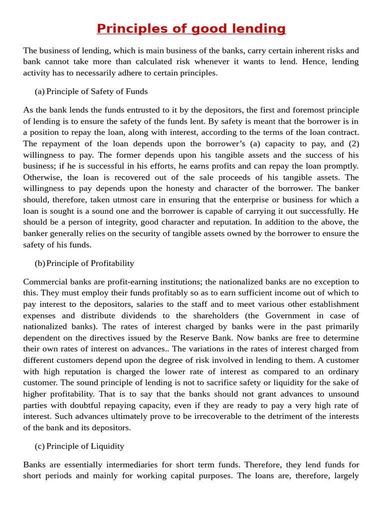 Principles of Good Lending | PDF | Loans | Banks