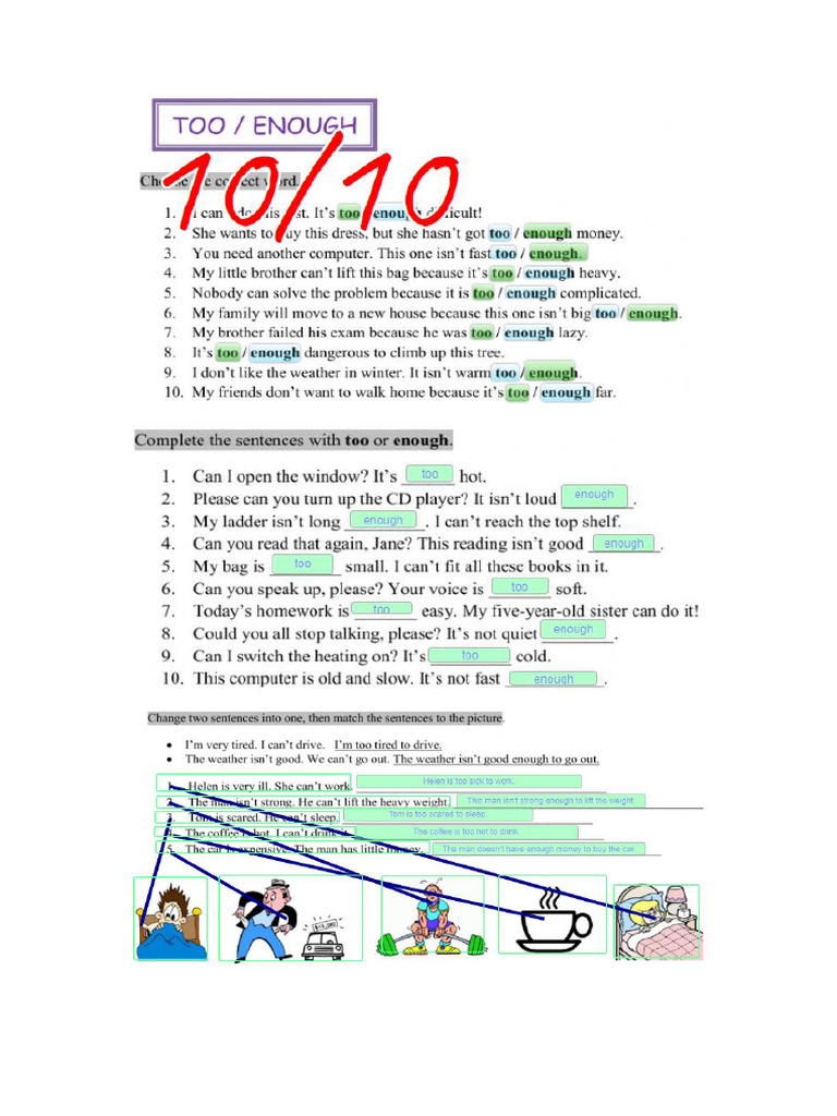 HW 6 Grammar - Too, Enough | PDF