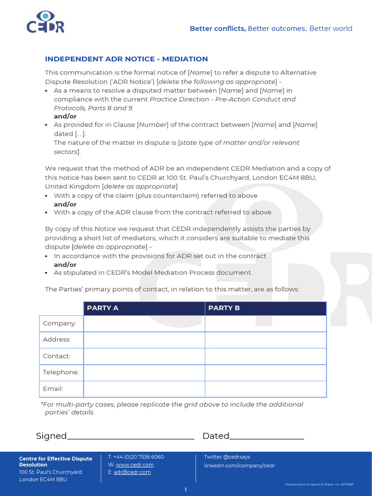 Independent ADR Notice for Mediation | PDF