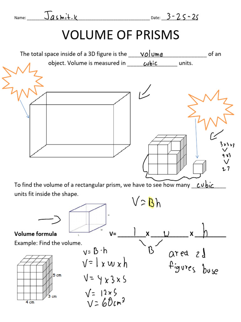 Volume of Rectangular Prisms Guided Notes | PDF