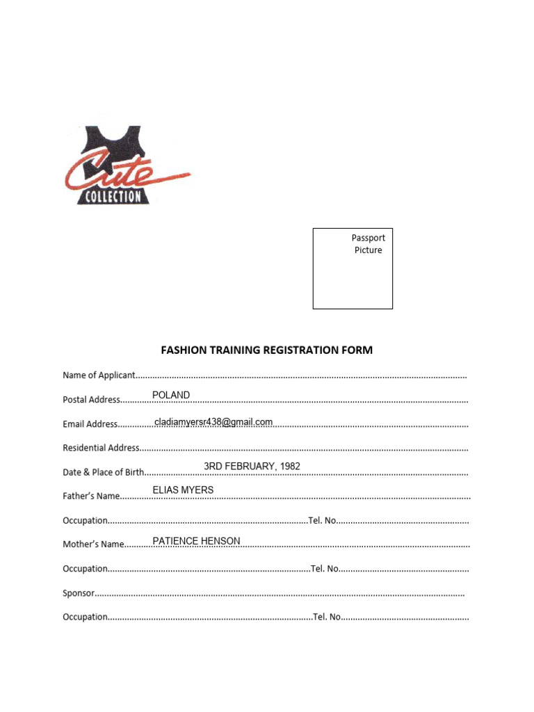 Fashion Training Registration Form | PDF | Sewing | Clothing