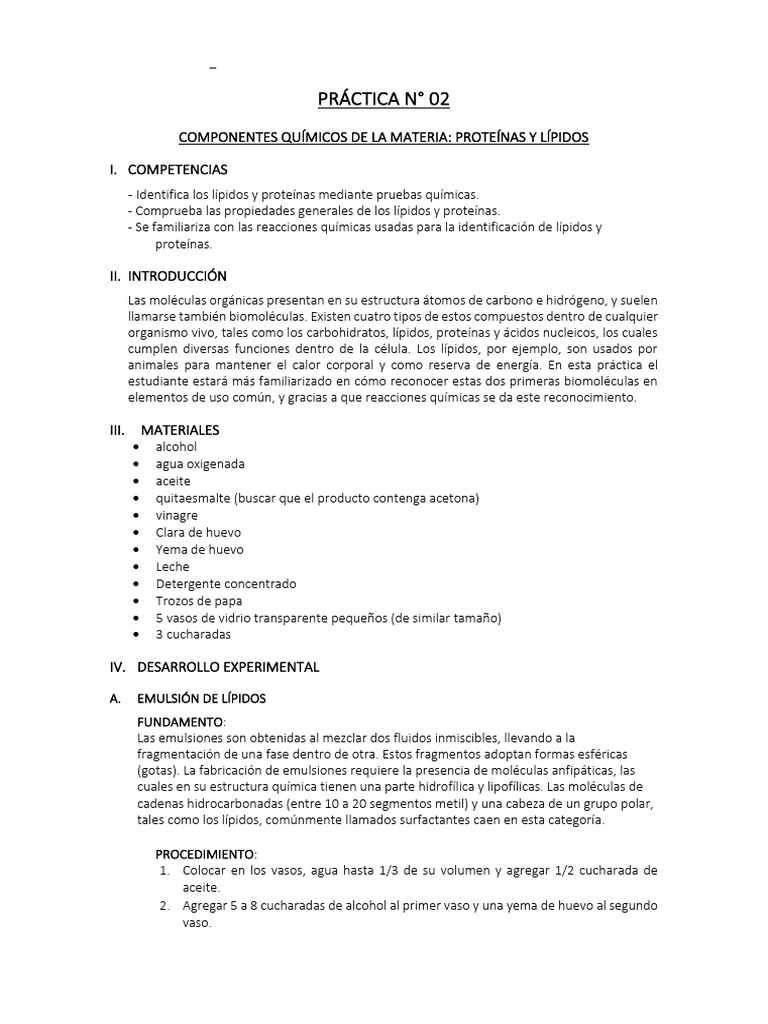 Pr-Ctica 2 - Prote-Nas - L-Pidos | PDF | Desnaturalización (bioquímica) | Lípido