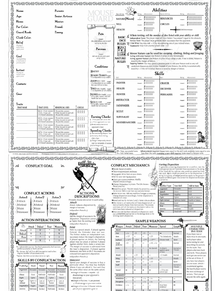 CtempRPGMouse Guard RPG (Archaia Studios Press) Mouse Guard Fillable ...
