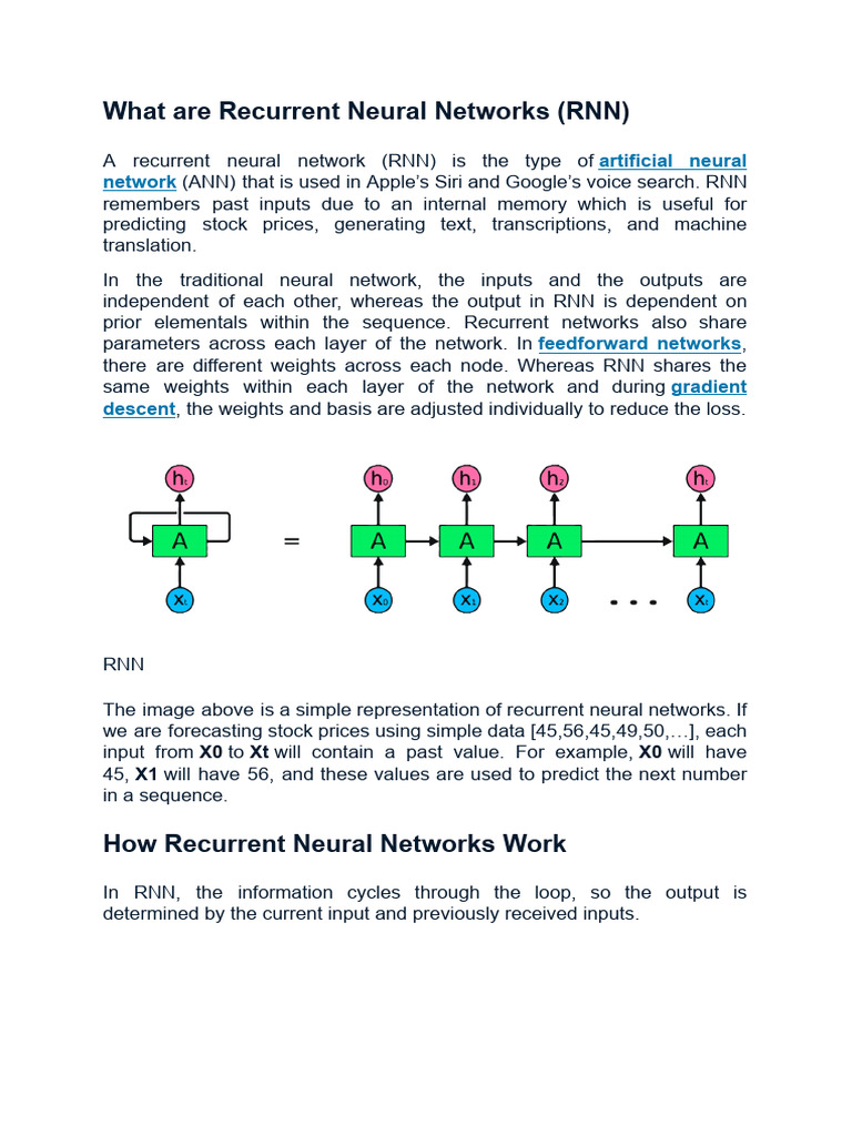 What are Recurrent Neural Networks.docx | PDF | Computational Neuroscience | Statistical ...