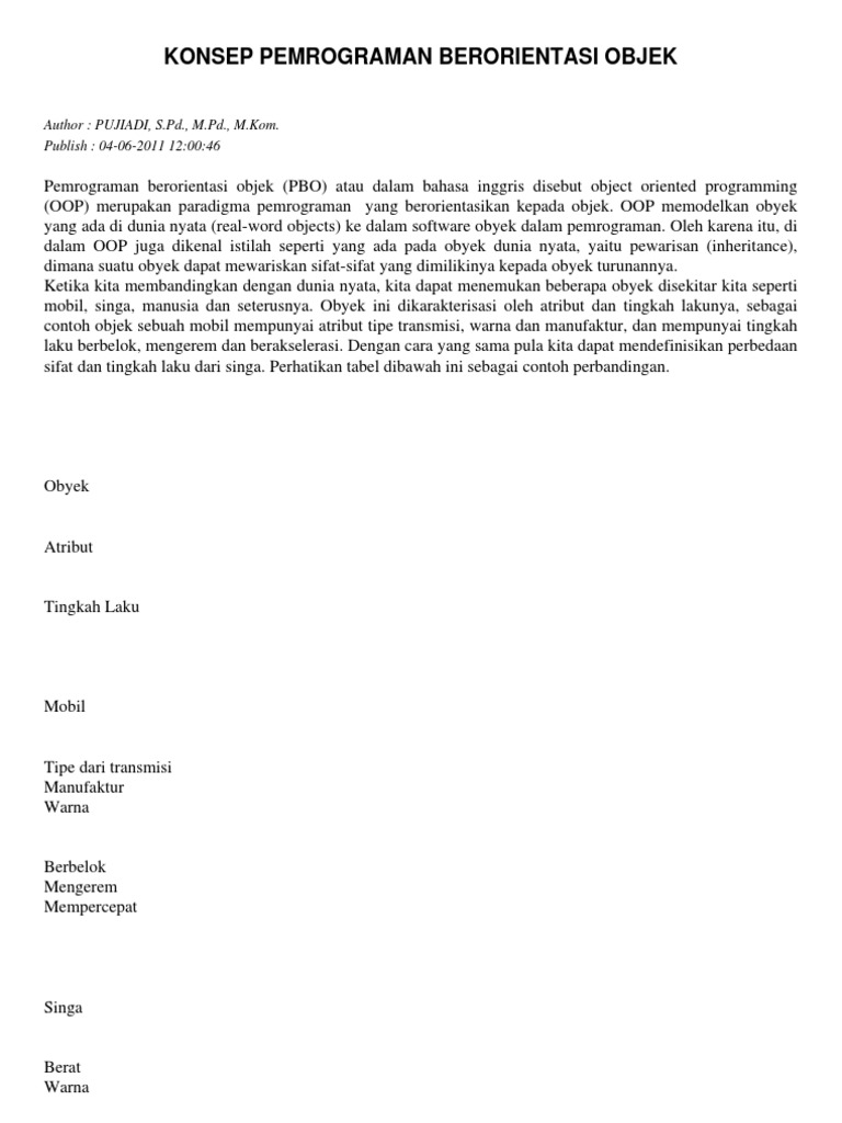 Konsep PBO | PDF | Komputer | Teknologi & Rekayasa