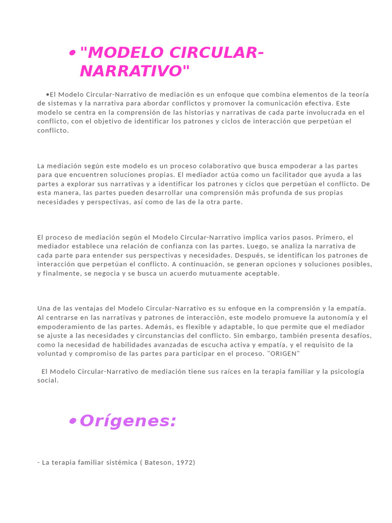 Modelo Circular-Narrativo en Mediación | PDF | Mediación | Sicología