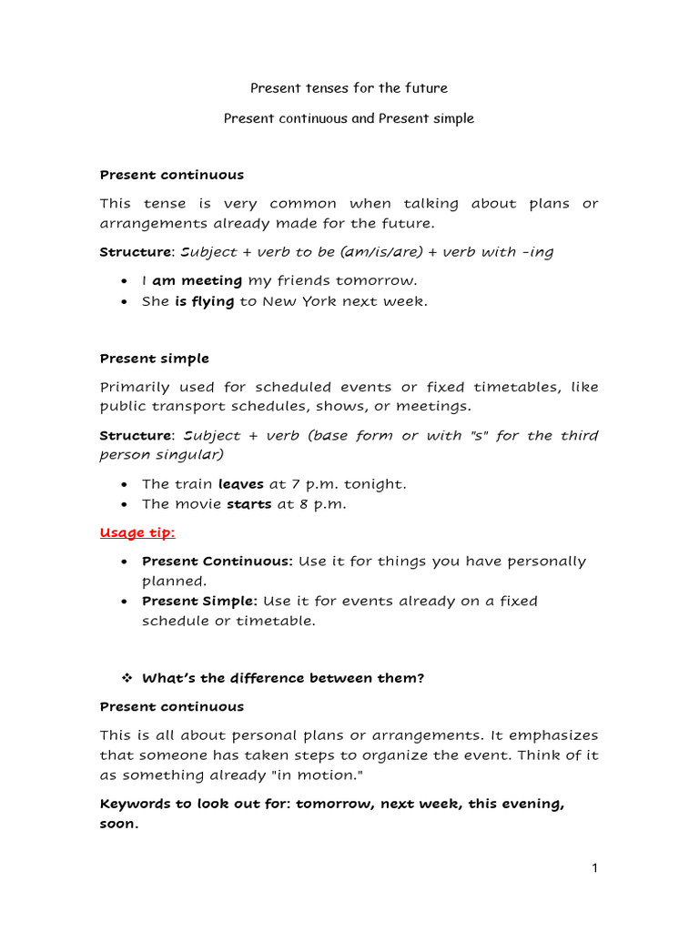 Present Tenses For The Future | PDF | Languages | Foreign Language Studies