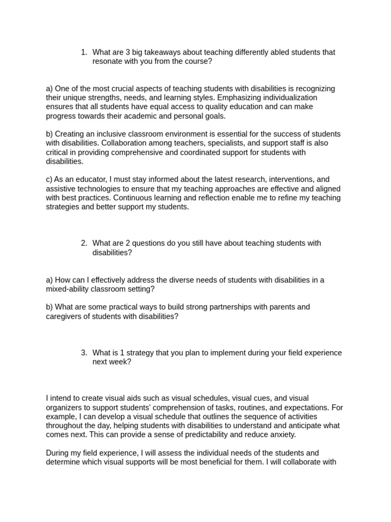 Teaching Strategies for Differently Abled Students | PDF