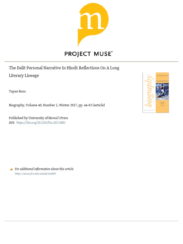 Tapan Basu 2017 - The Dalit Personal Narrative in Hindi - Reflections ...