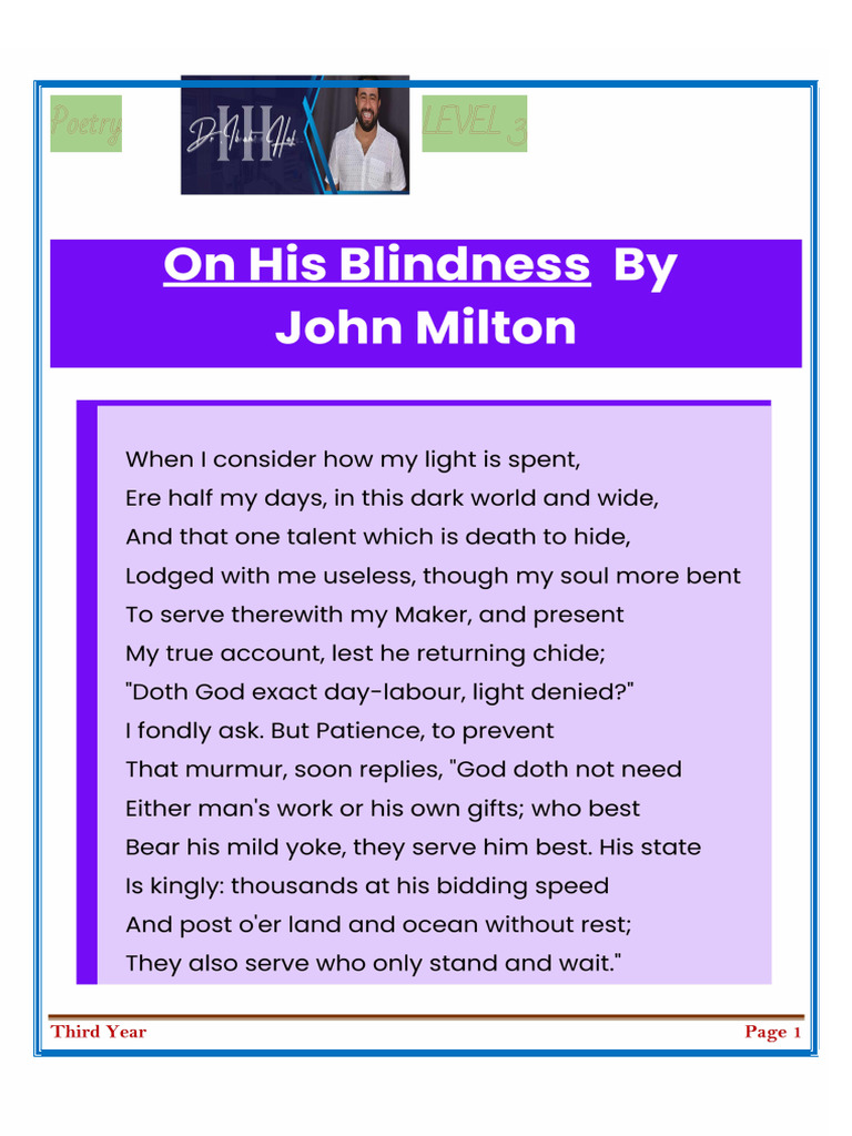Poetry (John Milton On His Blindness) Level 3 | PDF | Sonnets ...