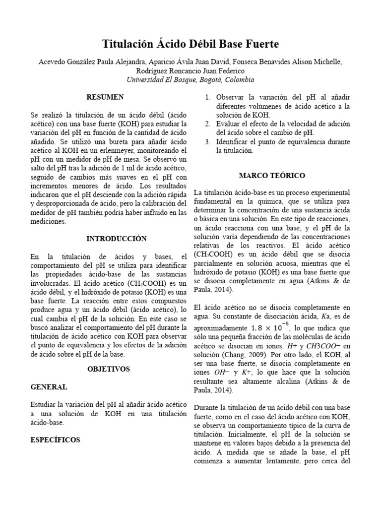 Informe Ácido Débil Base Fuerte | PDF | Química | Valoración
