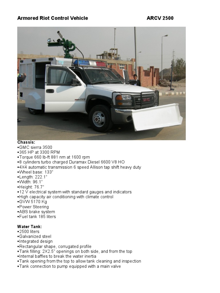 Riot Control Vehicle RCV 3500 | PDF | Tanks | Vehicle Technology