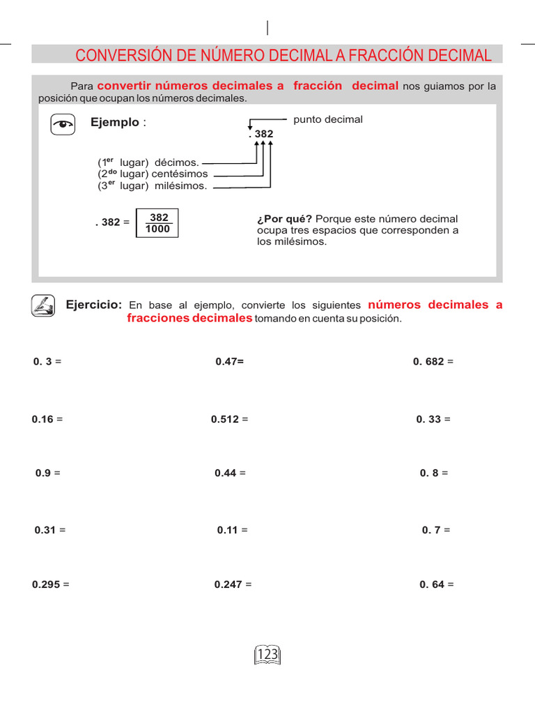 Conversion de Numero Decimal A Fraccion Decimal | PDF