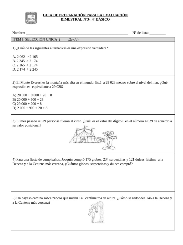 GUÍA Ev. #3 Del 4° BÁSICO | PDF | Matemáticas | Aritmética