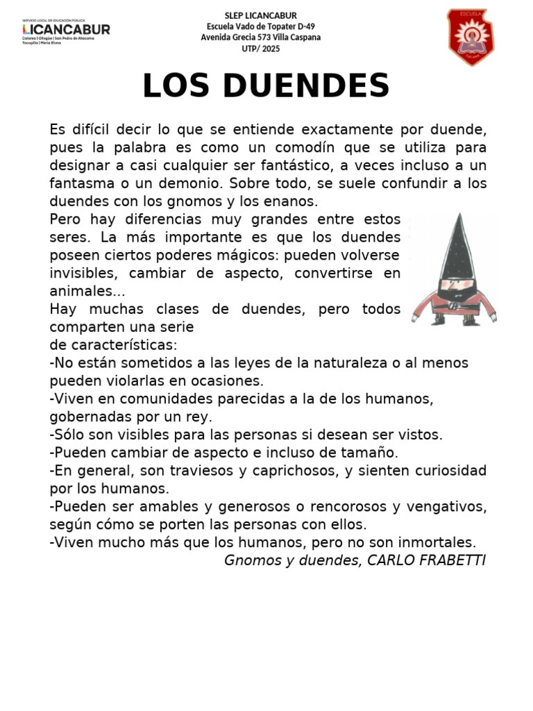 Comprension de Lectura 5 Duendes | PDF