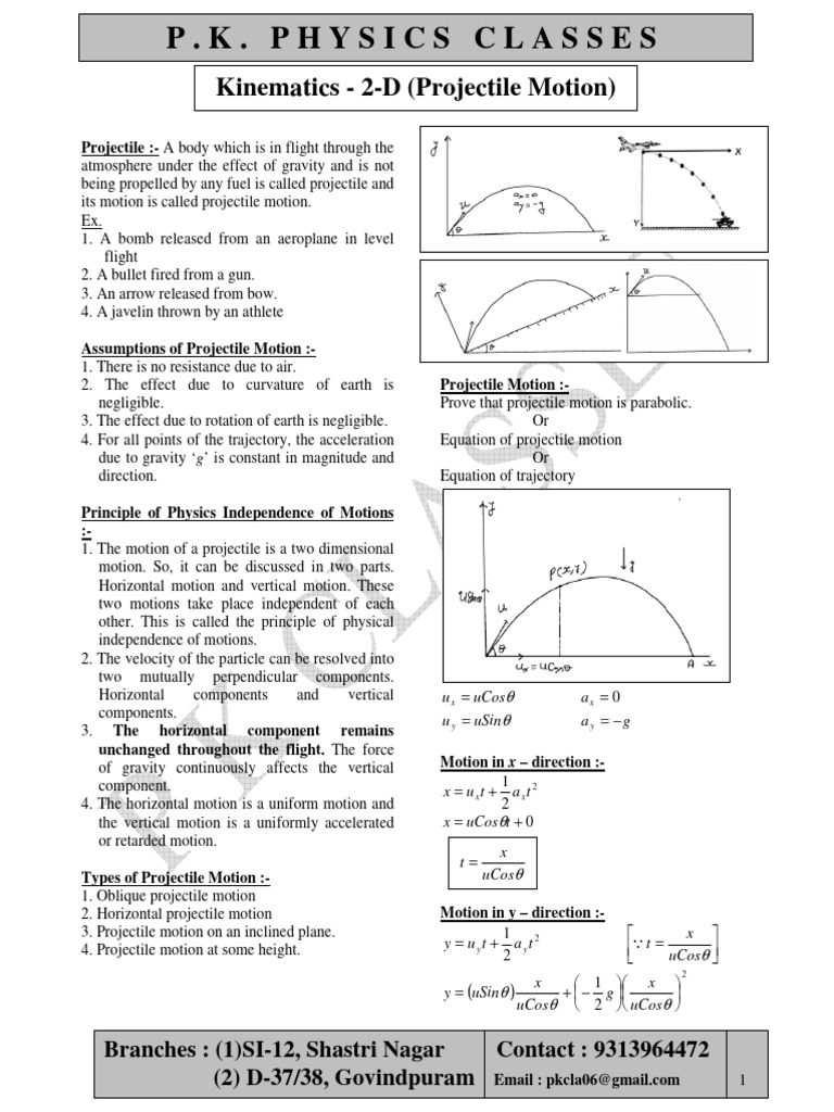 Pksingh - 11-Kinematics-2d Notes. | PDF | Geometry | Physical Phenomena