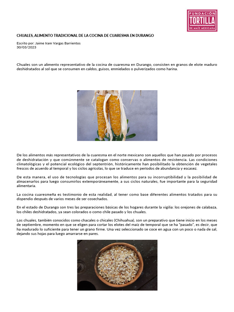 Chuales: Tradición Cuaresmeña en Durango | PDF | Salsa | Maíz