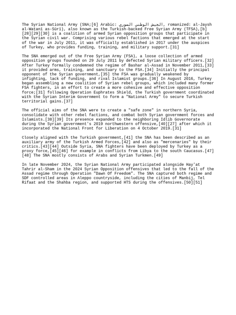 The Syrian National Army (SNA;[6] A | PDF | Syrian Civil War | Arab Spring