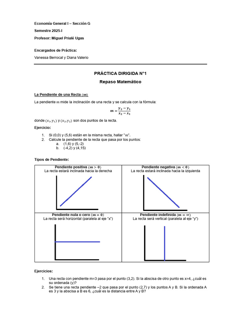 Repaso de Pendientes y Ecuaciones de Rectas | PDF | Pendiente ...